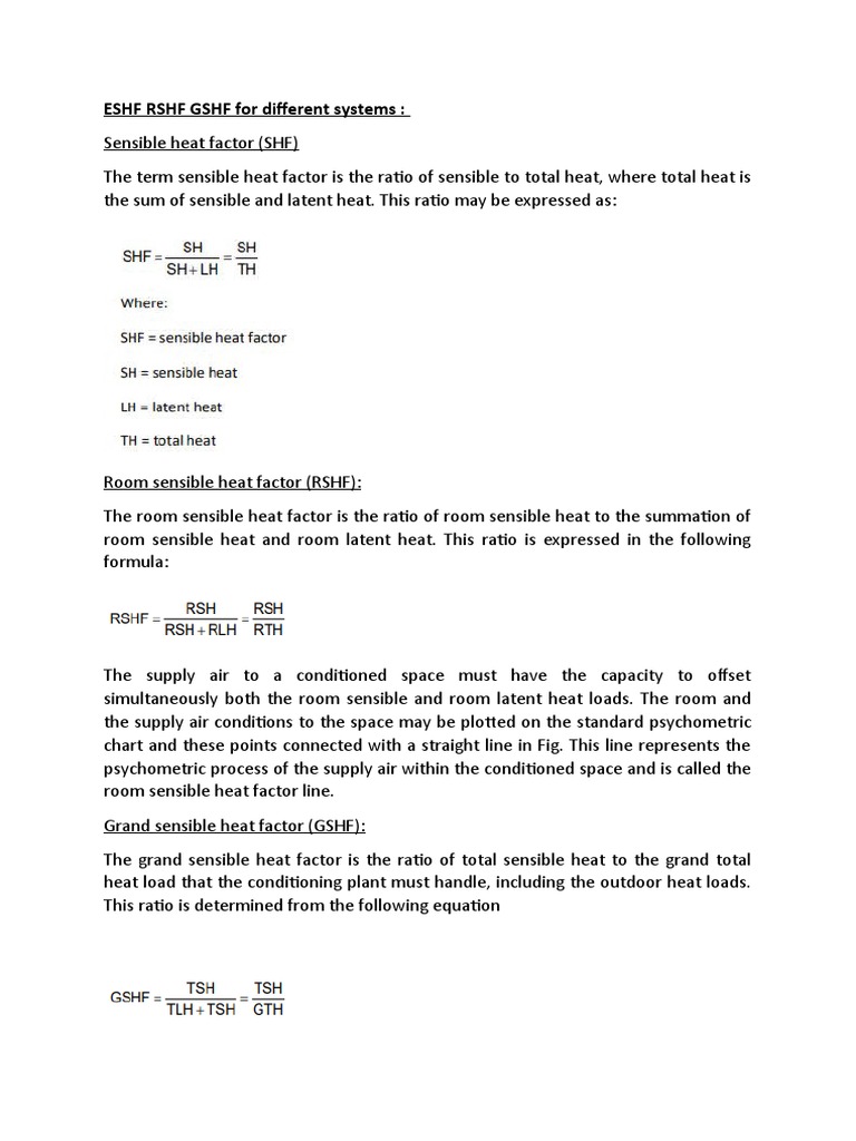 ESHF RSHF GSHF For Different Systems | PDF | Latent Heat | Heat