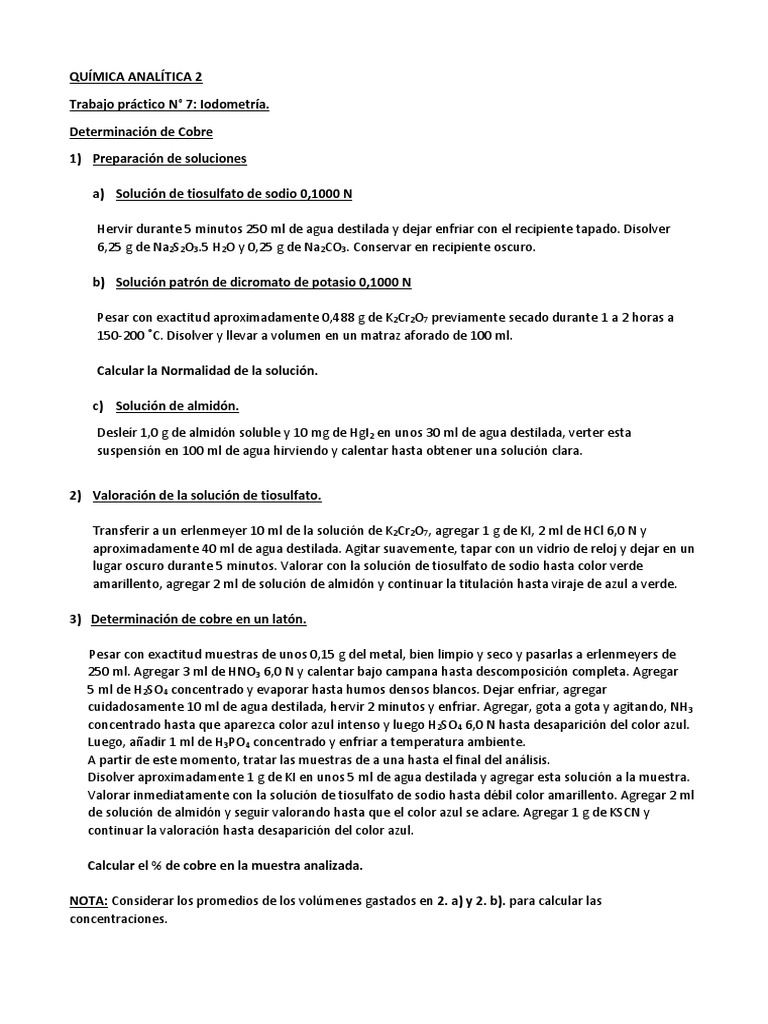 TP 7 Iodometría | PDF | Valoración | Química