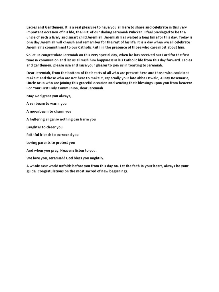 Holy Communion Welcoming Speech | PDF | Religion & Spirituality