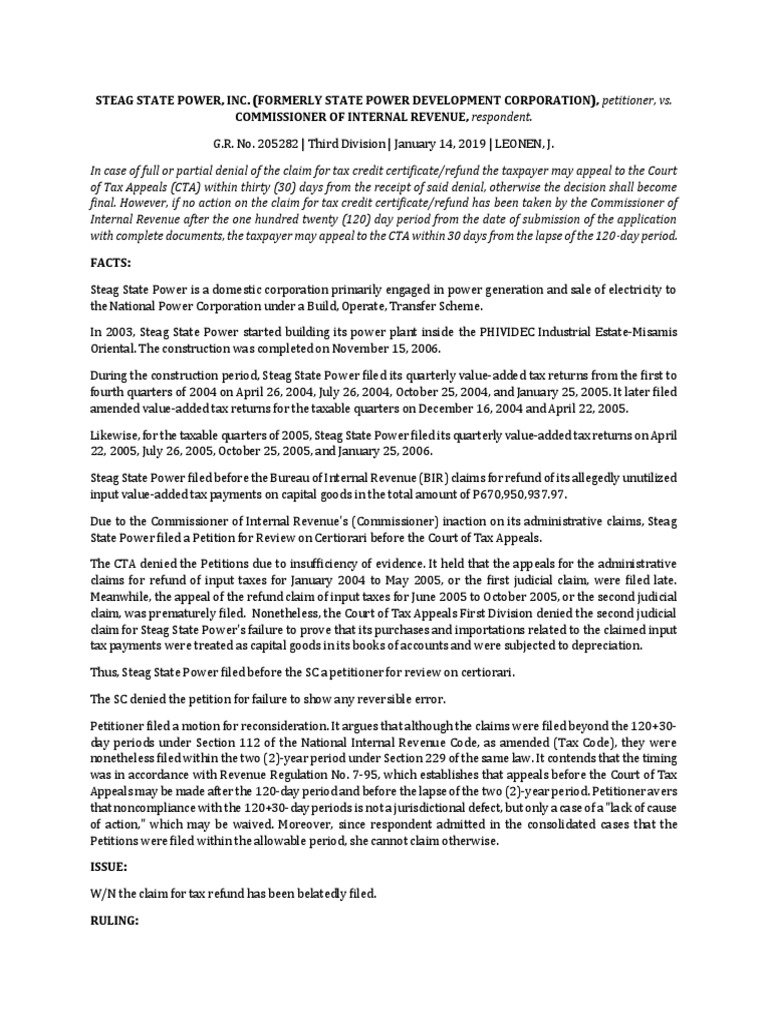 Steag State Power v. CIR | PDF | Tax Refund | Internal Revenue Service