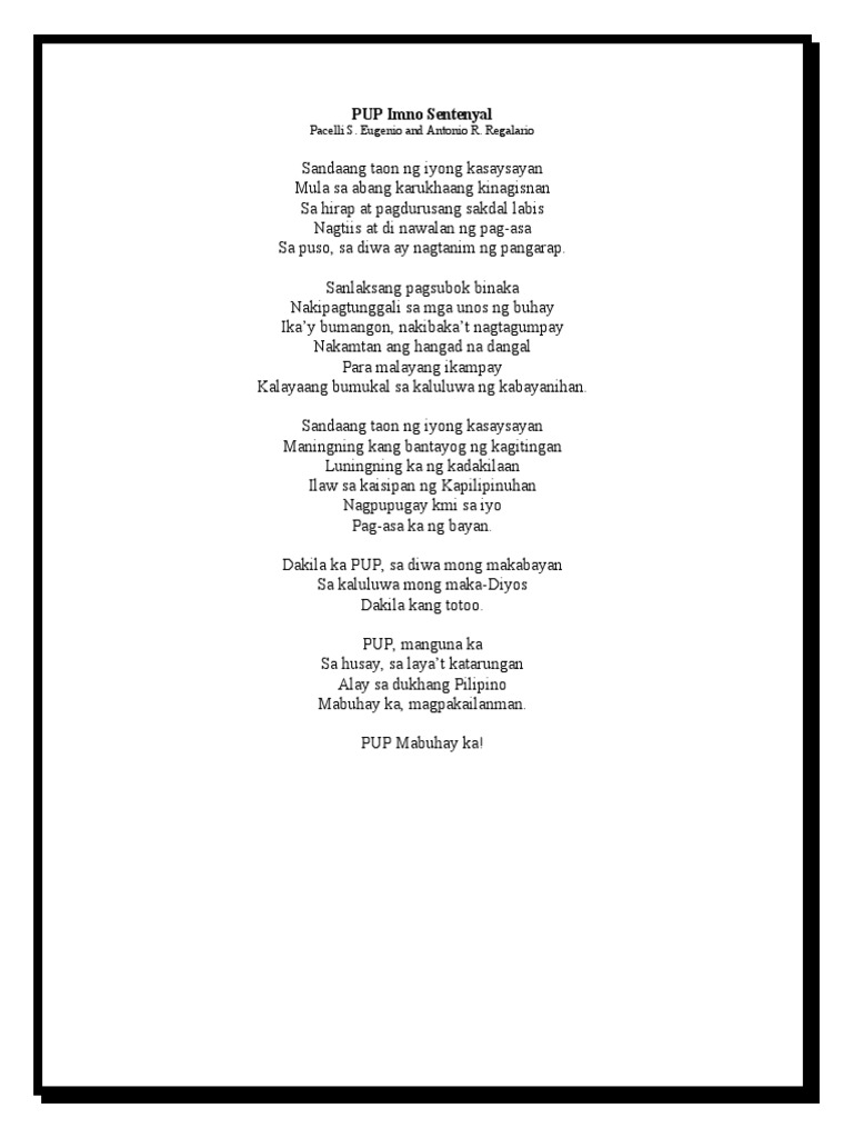 PUP Imno Sentenyal | PDF