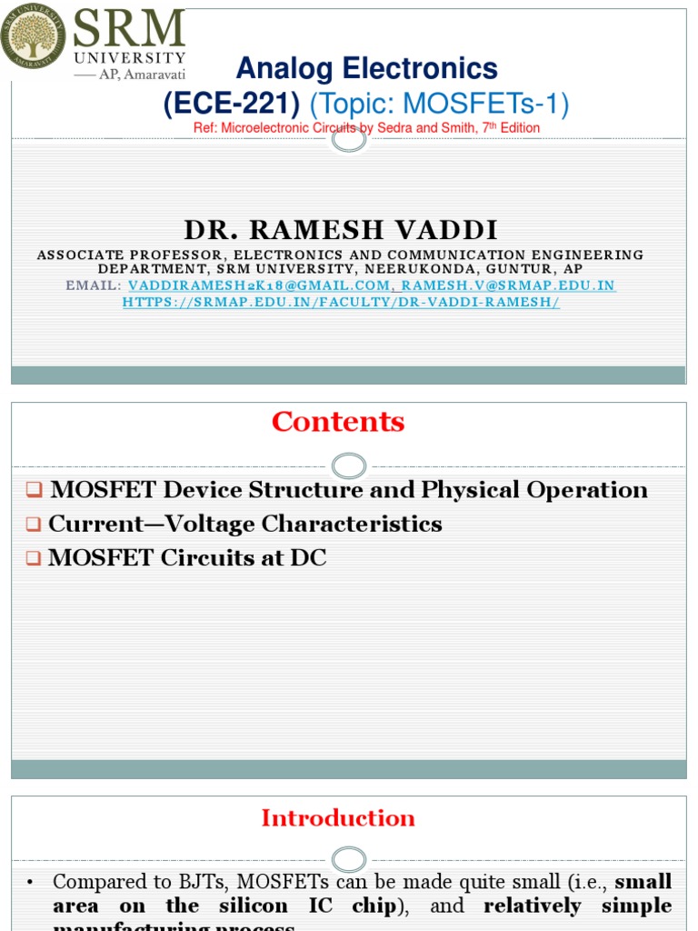 ECE221 MOSFETs-I SRMAP PDF | PDF | Field Effect Transistor | Mosfet