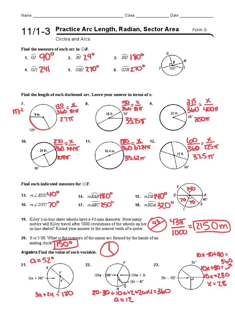 Practice Problems on Arc Length, Radian Measure, and Sector Area of ...