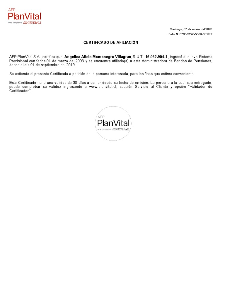 Certificado Plan Vital PDF | PDF | Negocios | Finanzas y dinero