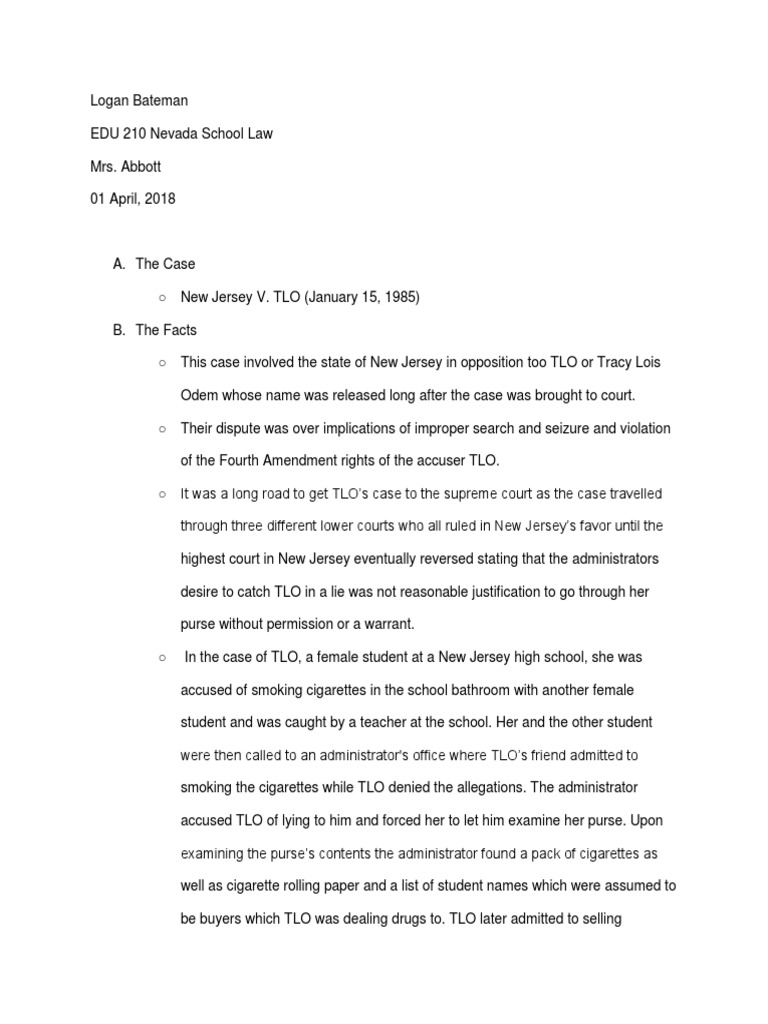 Court Case Tlo V New Jersey Final | PDF | Search And Seizure | Fourth ...