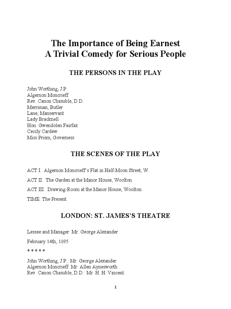 The Importance of Being Earnest, PLAY | PDF | The Importance Of Being ...