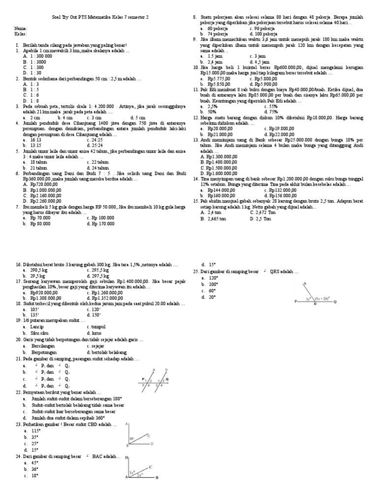 Soal PTS Matematika Kelas 7 Semester 2 | PDF | Seni