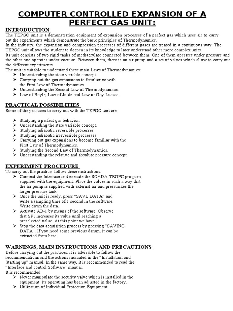 Computer Controlled Expansion of A Perfect Gas Unit | PDF | Gases ...