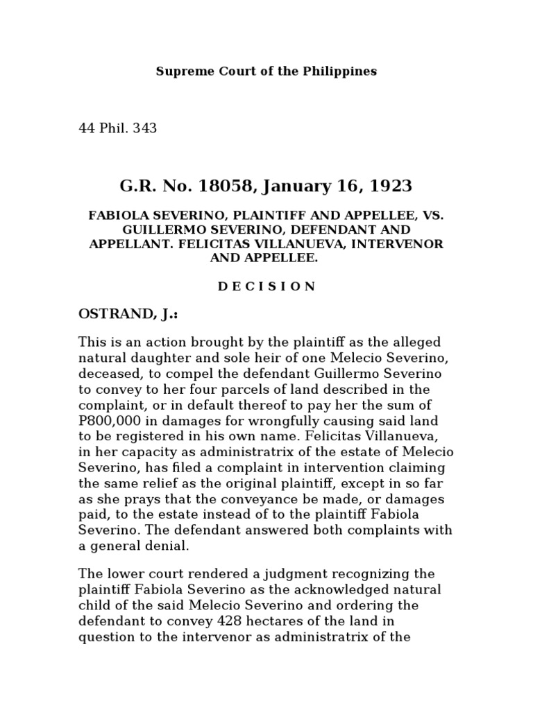 Fabiola Severino vs. Guillermo Severino Case | PDF | Equity (Law ...