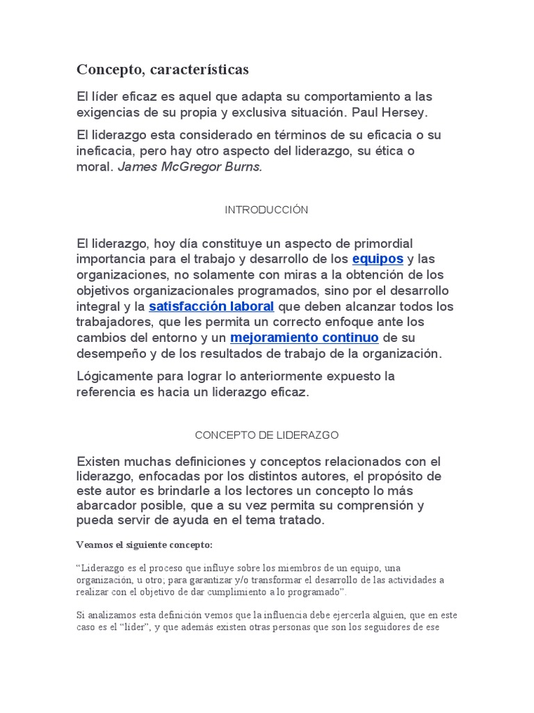 Concepto y Caracteristica de Liderazgo | PDF | Liderazgo | Conceptos psicologicos