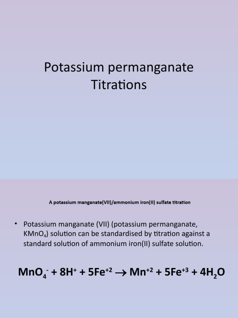 Potassium Permanganate Titrations | PDF | Titration | Chemistry