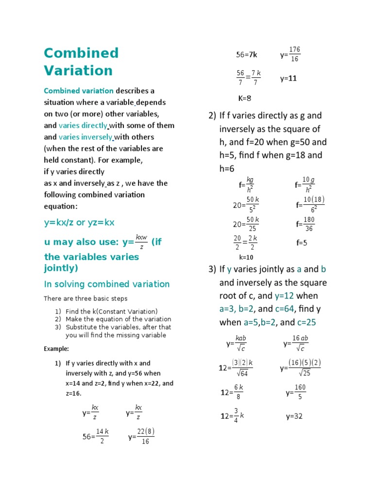 Combined Variation | PDF | Variable (Mathematics) | Volume