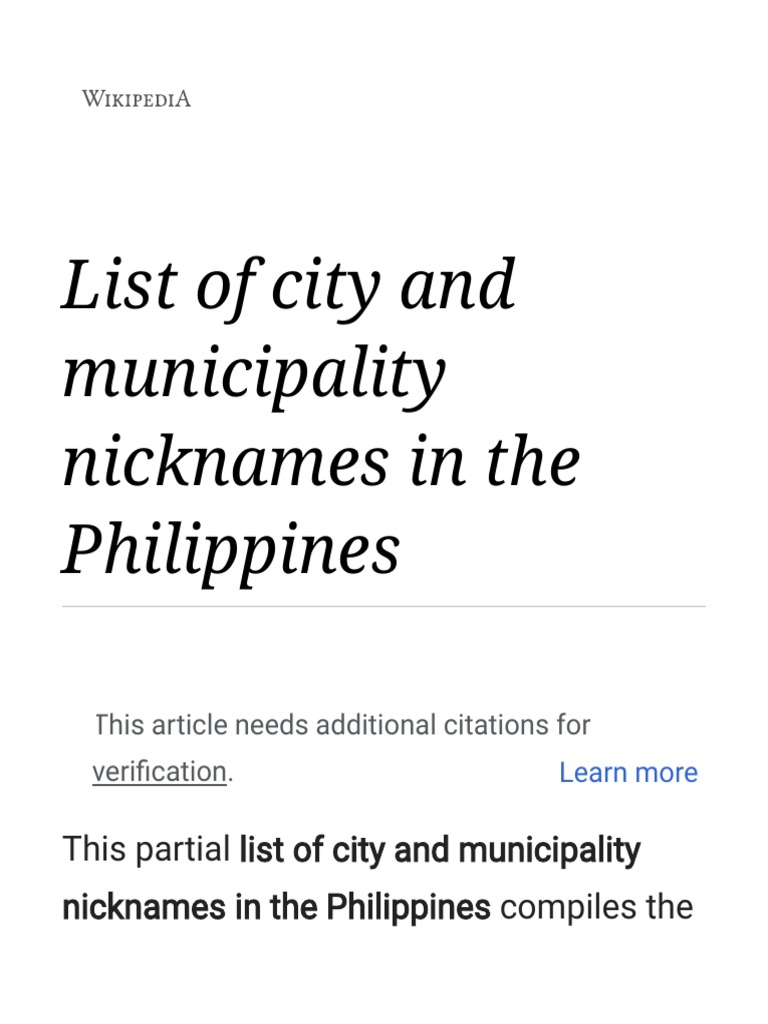List of City and Municipality Nicknames in The Philippines - Wikipedia ...