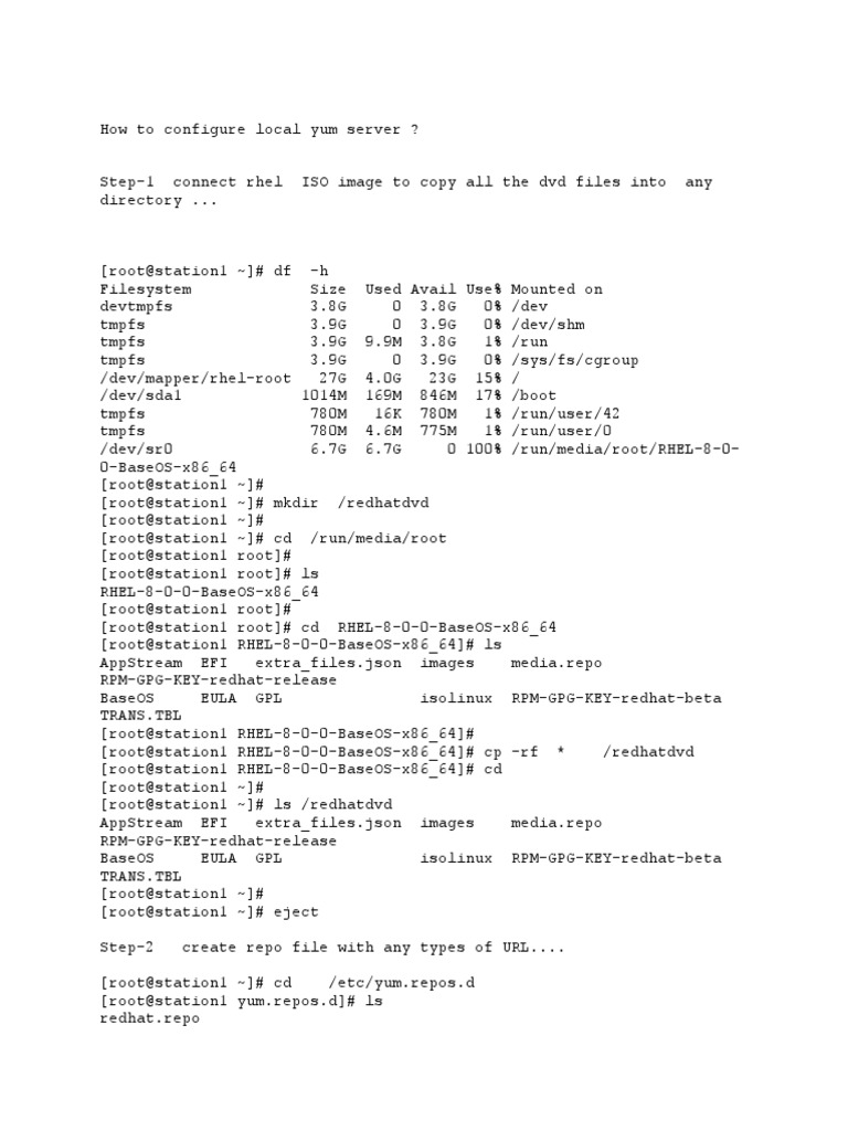 Yum Configuration Local - RHEL 8 (EX294) | Download Free PDF | Data Management | Linux