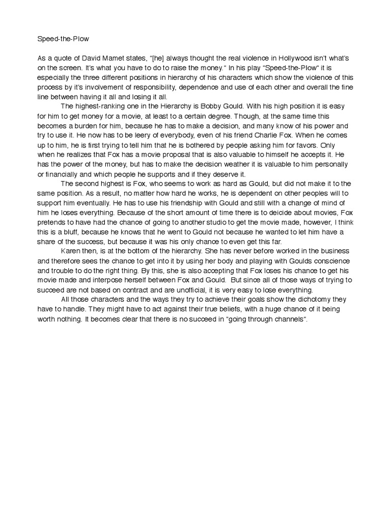 Speed The Plow | PDF