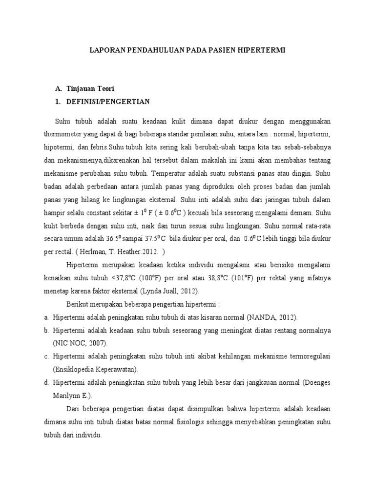 Hipertermi: Definisi, Gejala, dan Penanganan | PDF