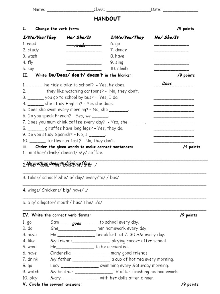 Present Simple Handout | PDF | Cuisine | Eating Behaviors Of Humans