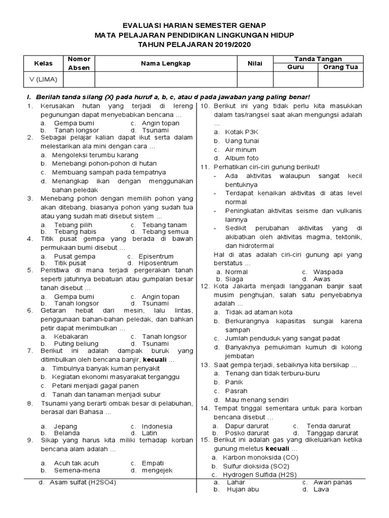 Evaluasi 1 Kelas 5 | PDF