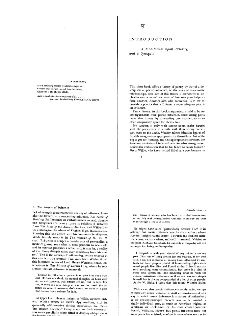 Bloom The Anxiety of Influence (Intro) PDF | PDF | Poetry | Sigmund Freud