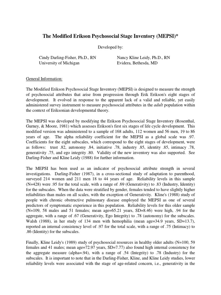 Modified Erikson Psychosocial Inventory | PDF | Neuroscience ...