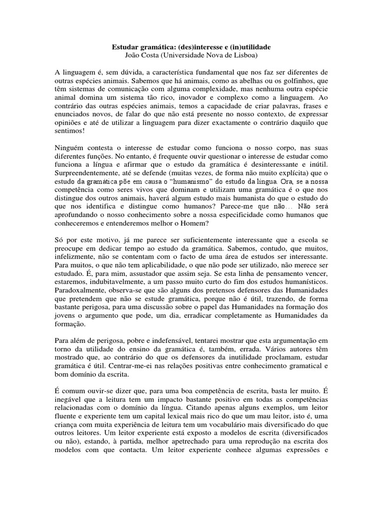 Estudar Gramática - JoaoCosta | PDF | Gramática | Assunto (gramática)