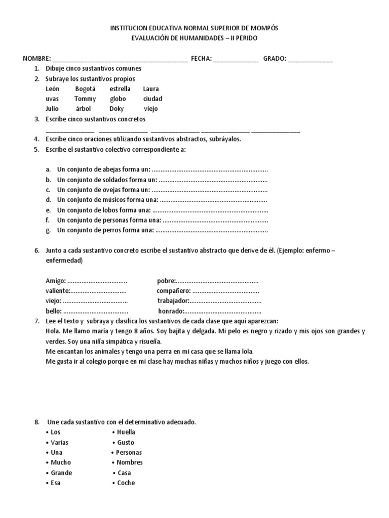Evaluación El Sustantivo 6° | PDF | Andes | Sustantivo