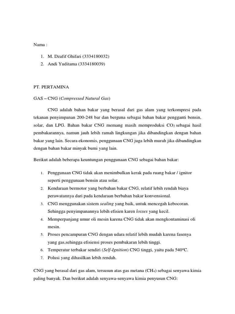 Keuntungan dan Proses CNG Pertamina | PDF | Sains & Matematika