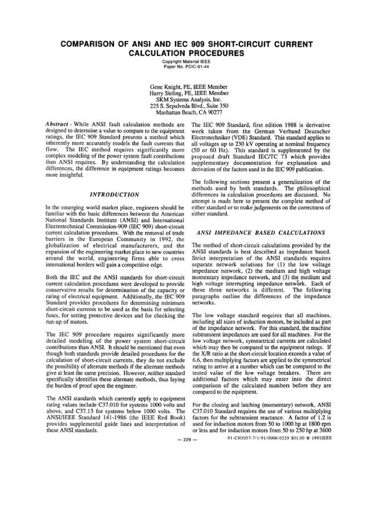 Comparison of ANSI and IEC 909 Short-Circuit Current Calculation ...