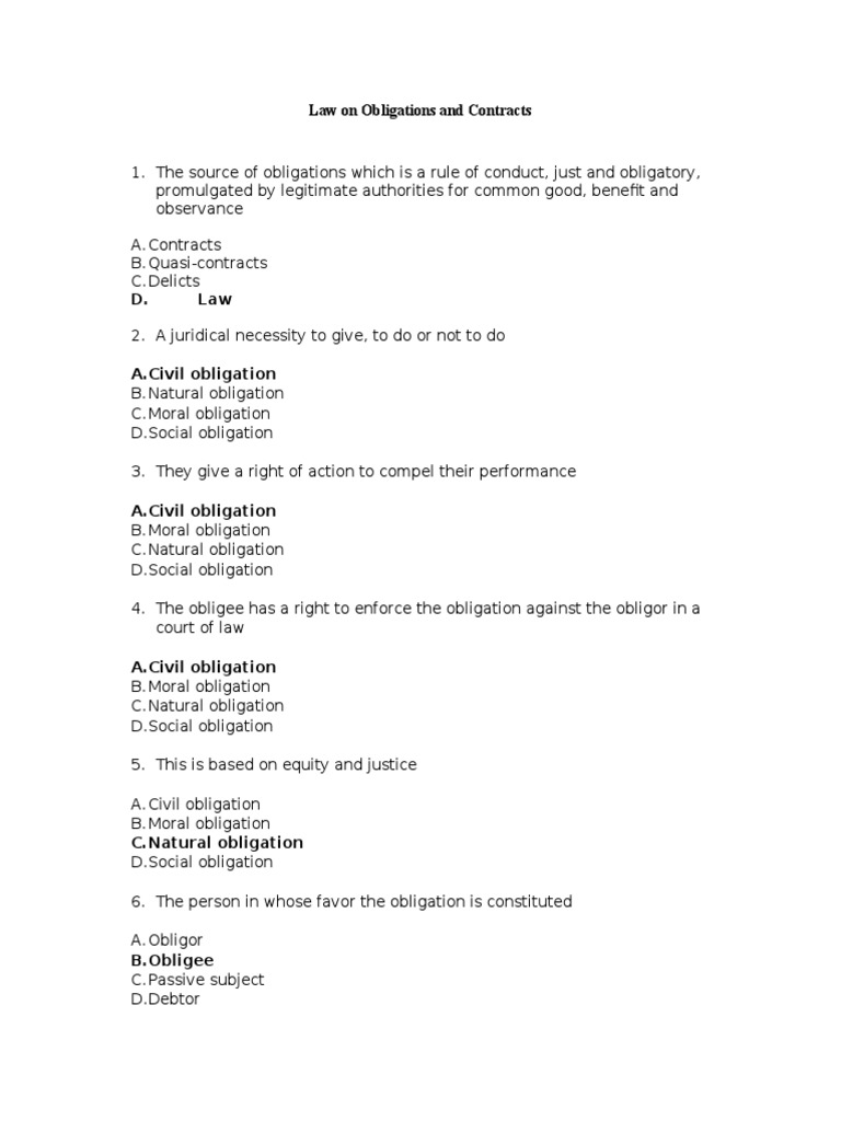 Law on Obligations and Contracts Overview | PDF | Law Of Obligations ...