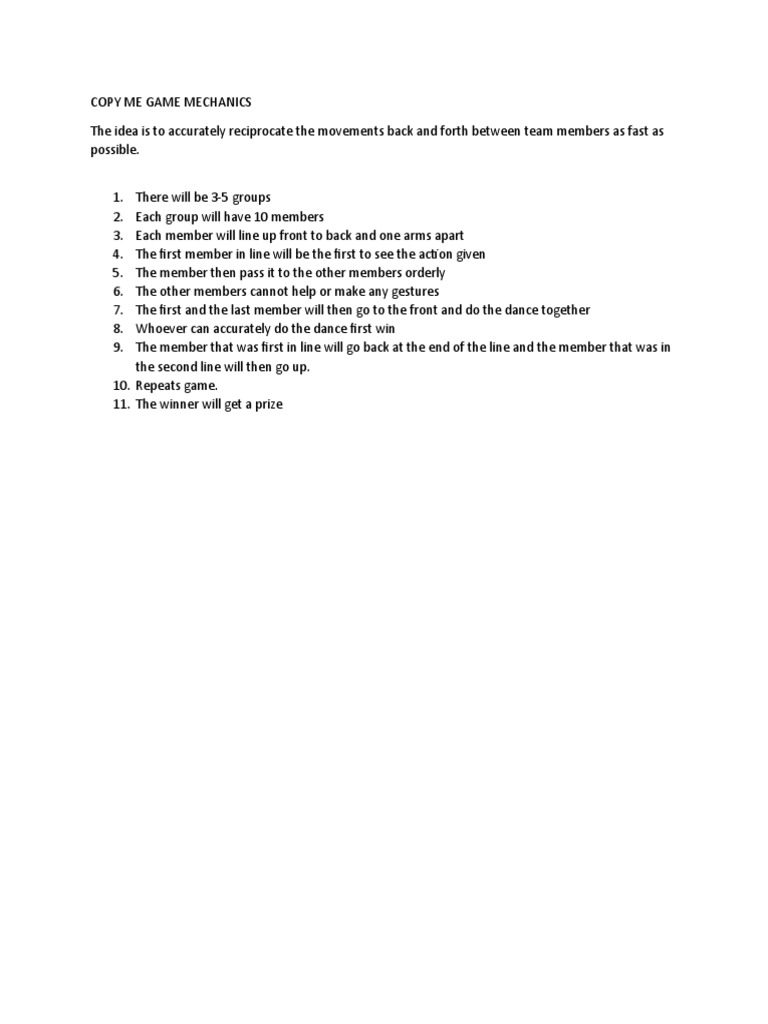 Copy Me Game Mechanics | PDF
