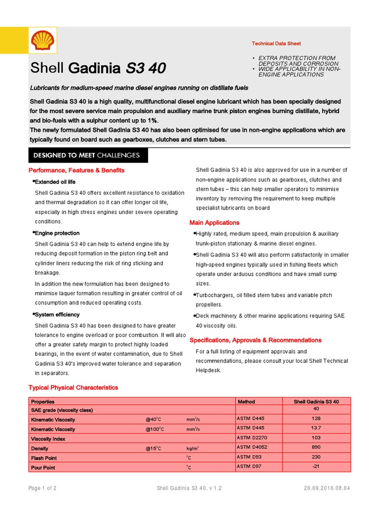 Shell Gadinia s3 40 PDF | PDF | Marine Propulsion | Diesel Engine