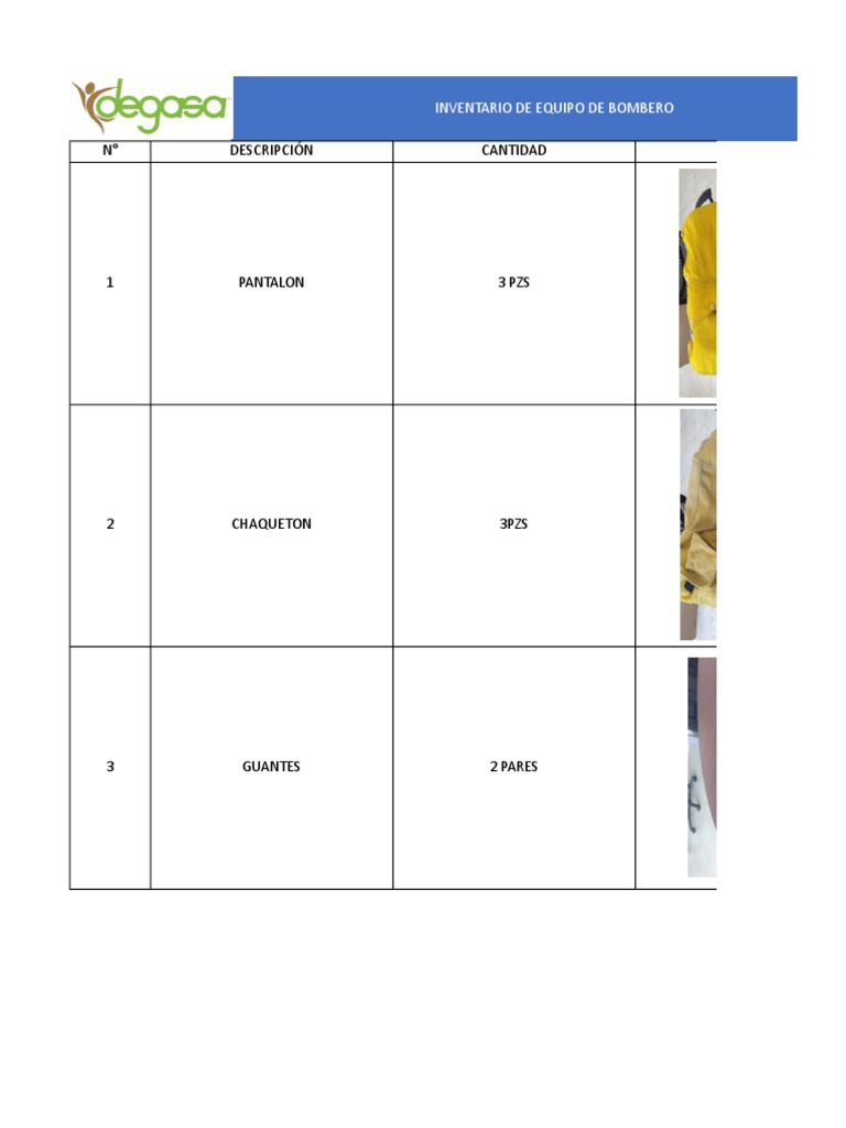 Inventario de Equipo de Bombero | PDF