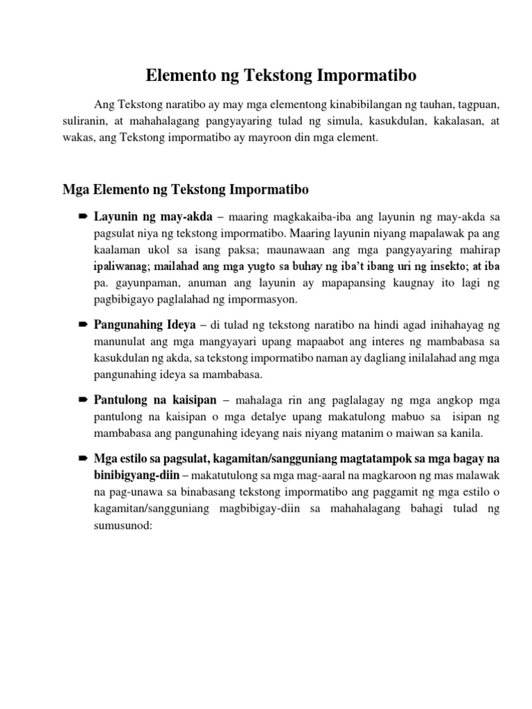 Elemento NG Tekstong Impormatibo | PDF