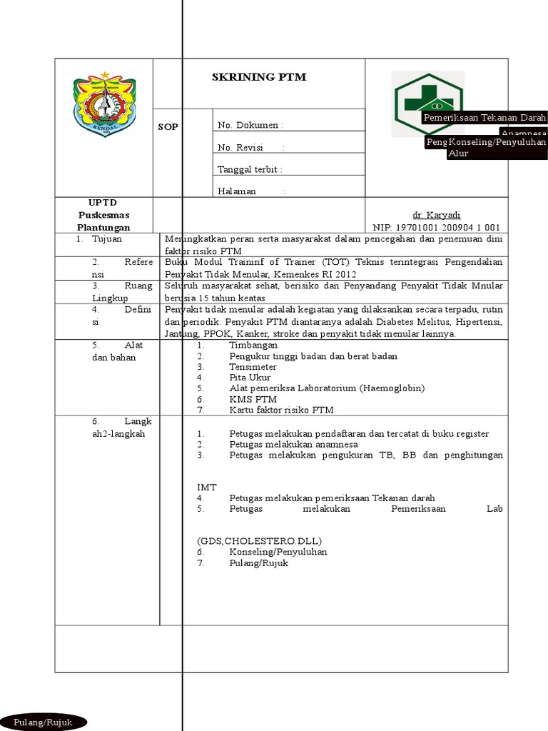 Sop Skrining PTM | PDF
