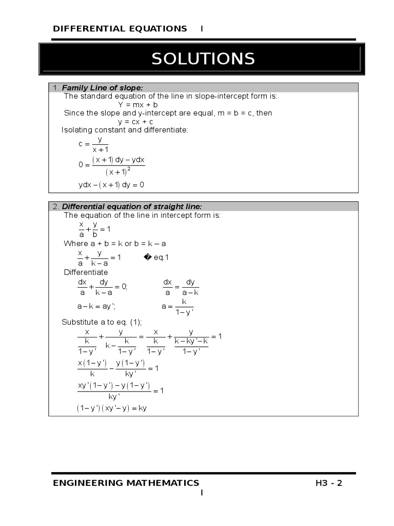 Differential Equations Solutions Pdf Slope Equations