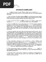 Sample Complaint Affidavit For Violation of RA 9262 | PDF | Marriage ...