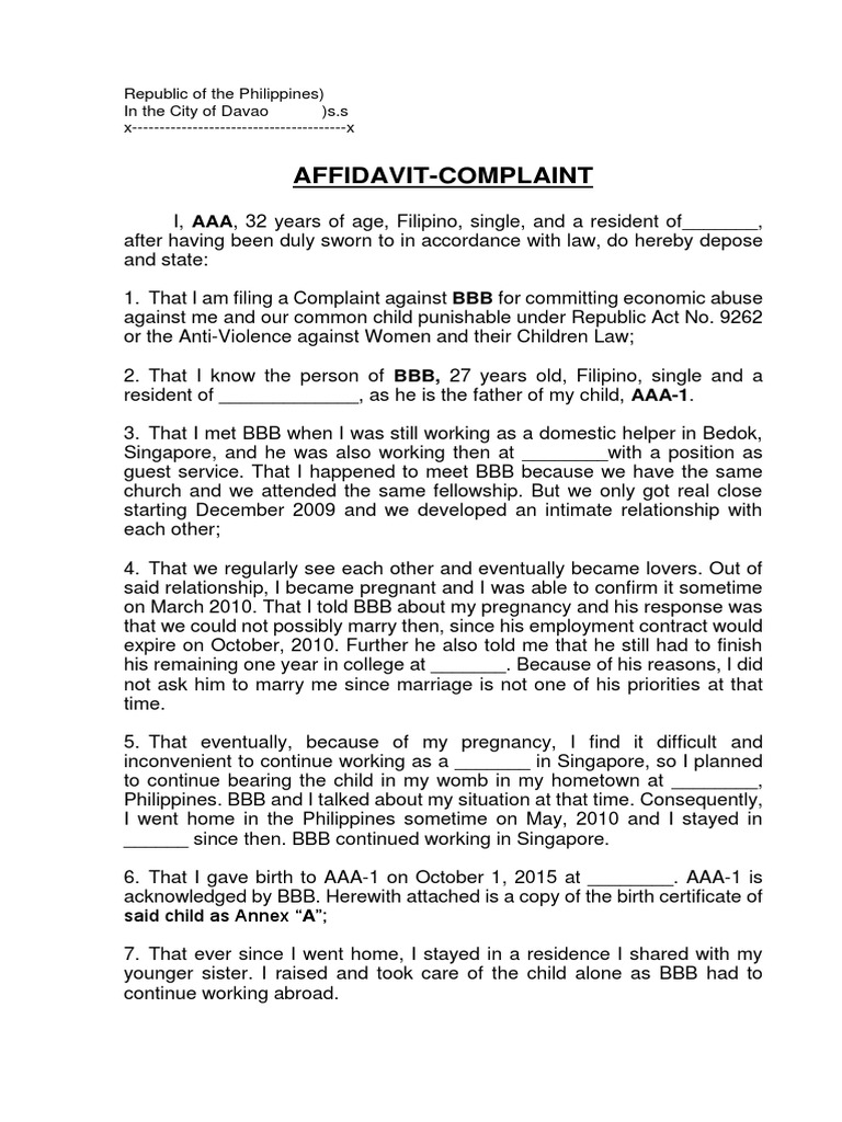 Complaint - VAWC Sample | PDF | Affidavit | Marriage Complaint - VAWC Sample | PDF | Affidavit | Marriage