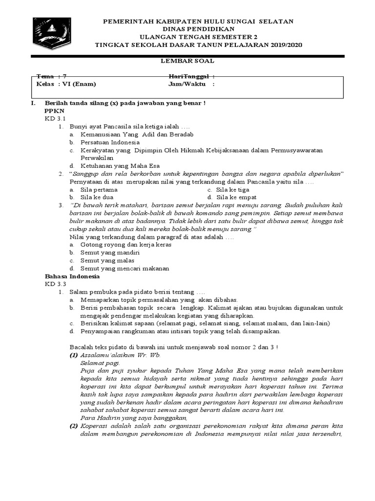 Soal Uts Tema 7 KLS 6 | PDF