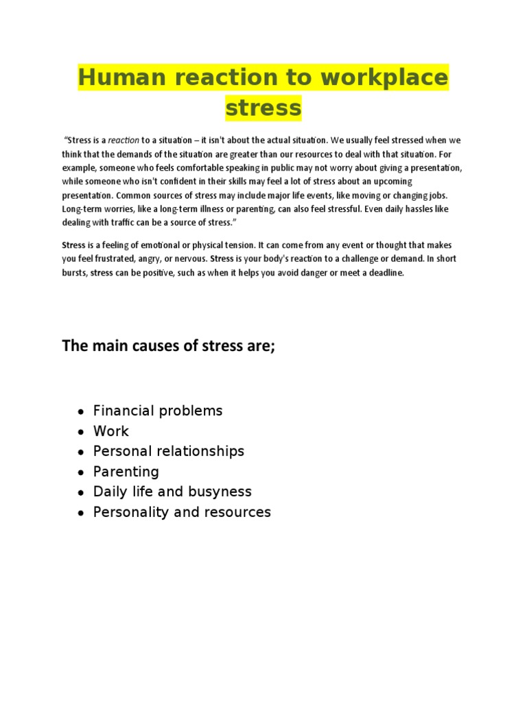 Human Reaction To Workplace Stress | PDF | Stress (Biology ...