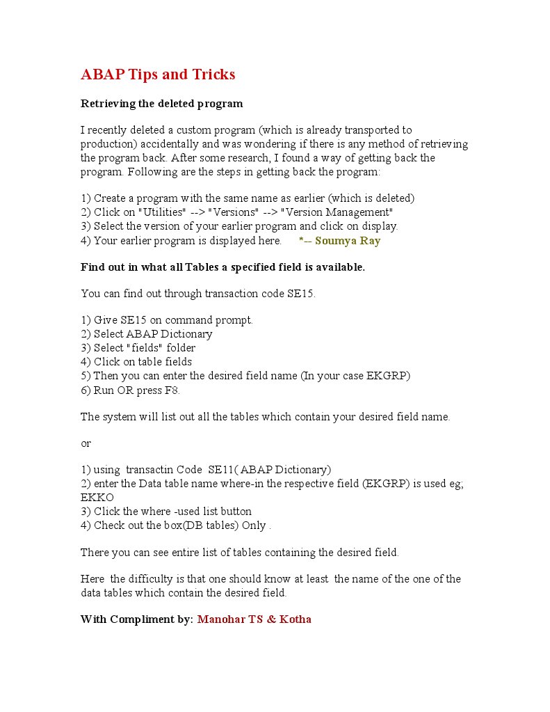 ABAP Tips and Tricks | PDF | Database Index | Microsoft Excel