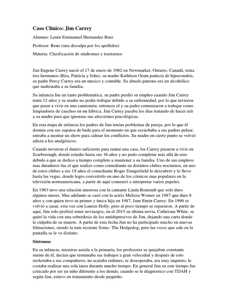 Análisis Clínico de Jim Carrey | PDF | Desorden bipolar | Depresión ...