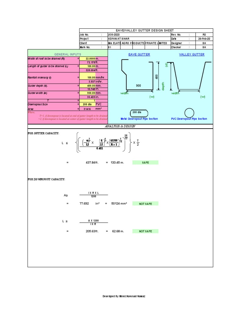 Eave Valley Gutter Design Sheet For Kspan | PDF | Architectural ...