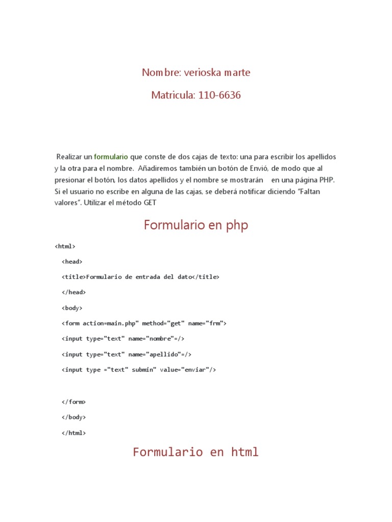 Formulario en PHP y HTML | PDF