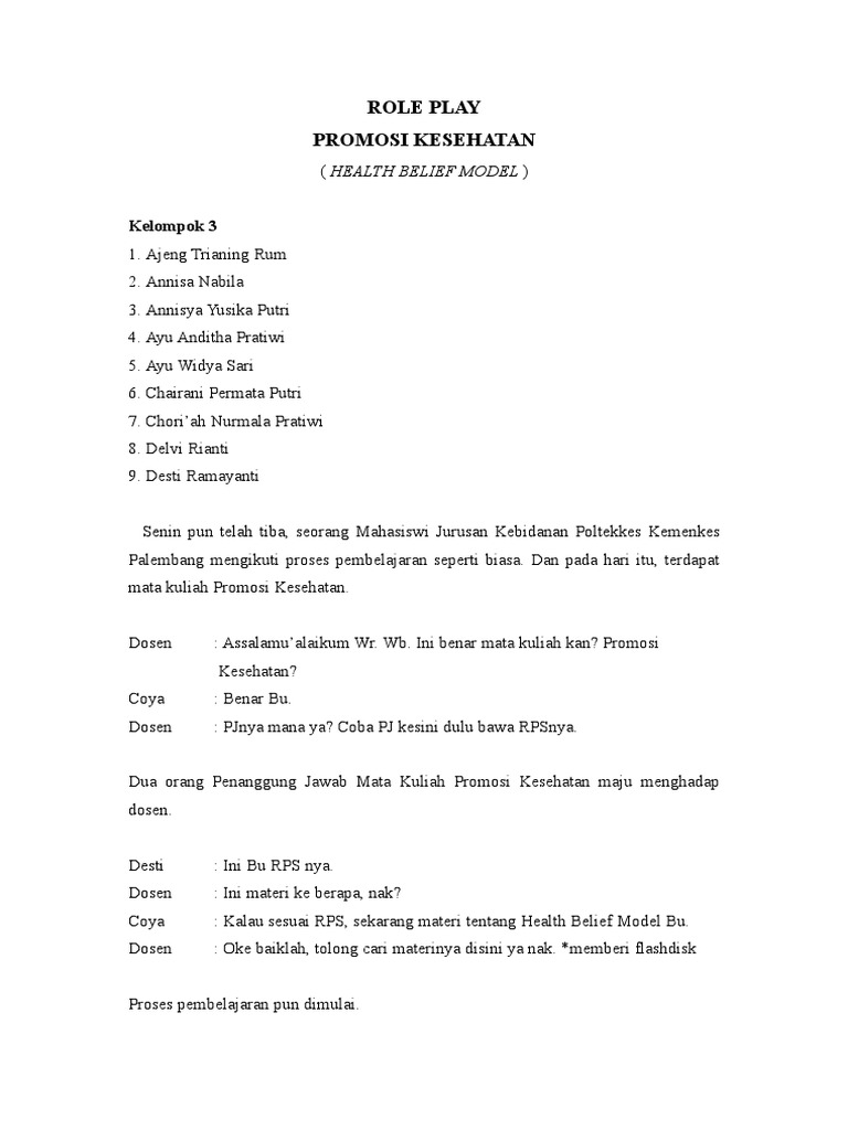 Role Play Health Belief Model | PDF