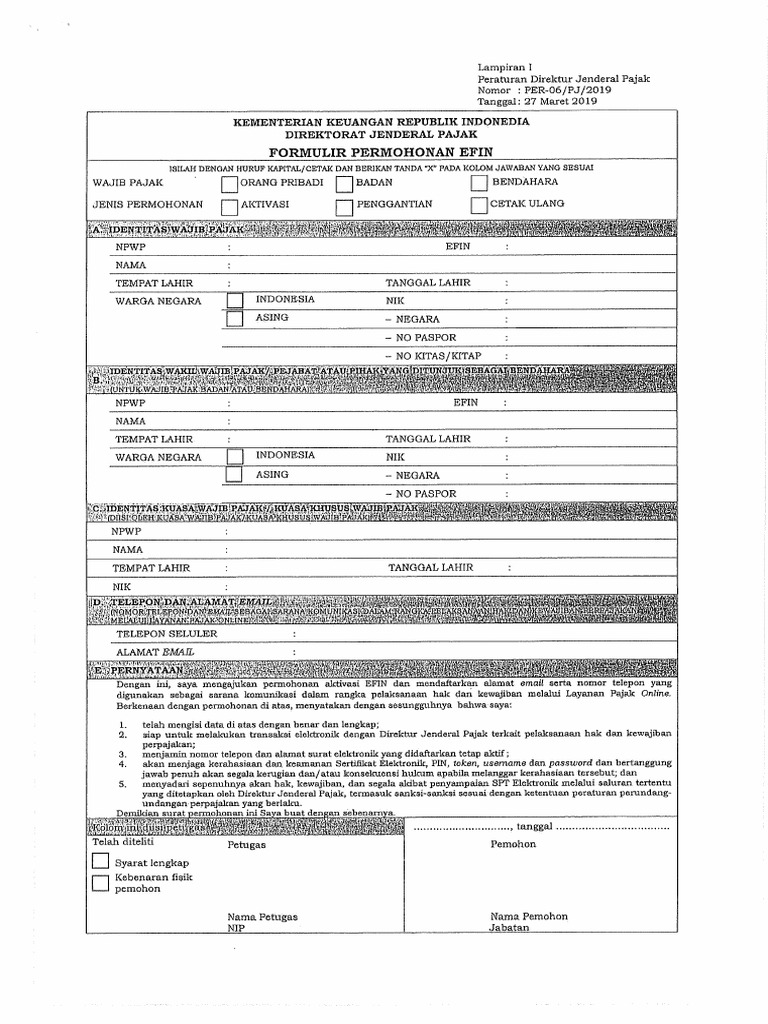 Formulir Permohonan EFIN PDF | PDF