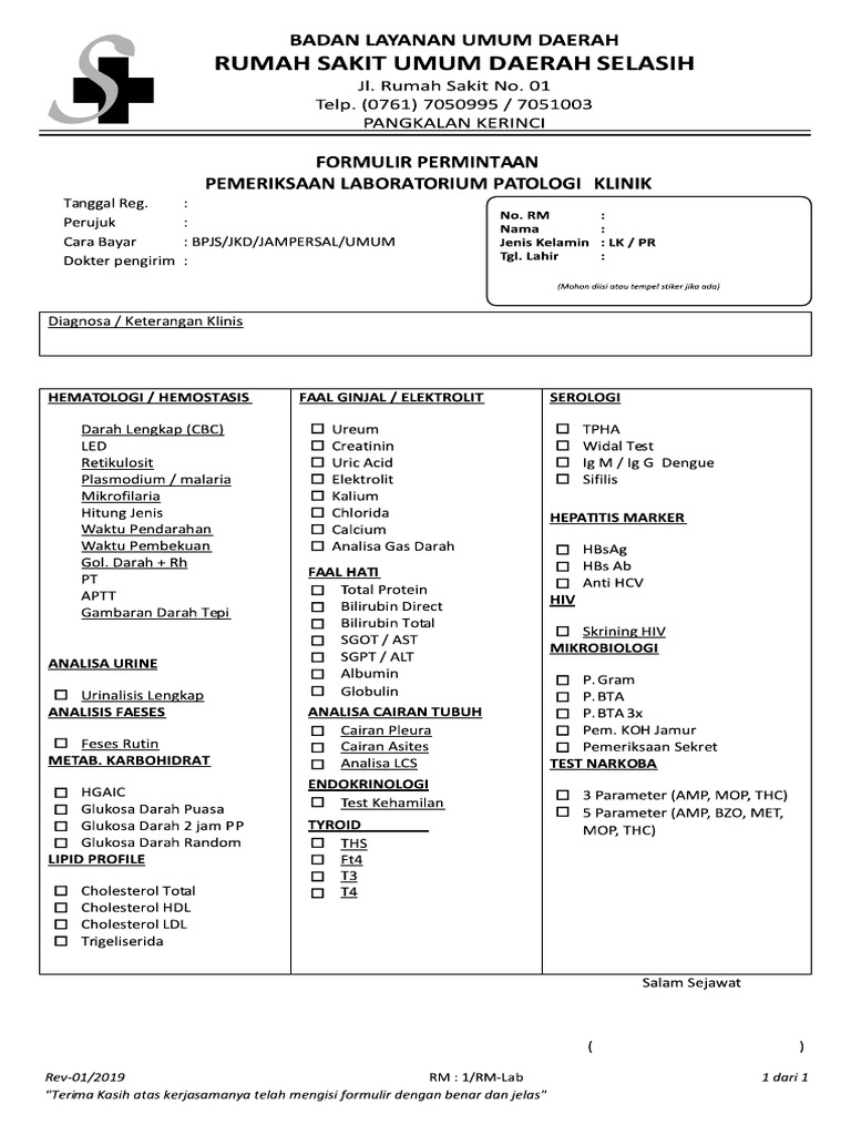 Formulir Permintaan Pemeriksaan Laboratorium PDF | PDF