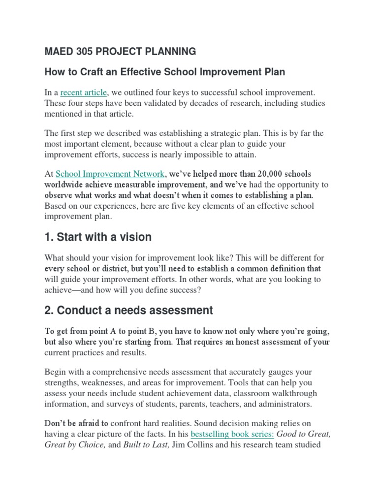 Maed 305 Project Planning | PDF | Needs Assessment | Educational Assessment