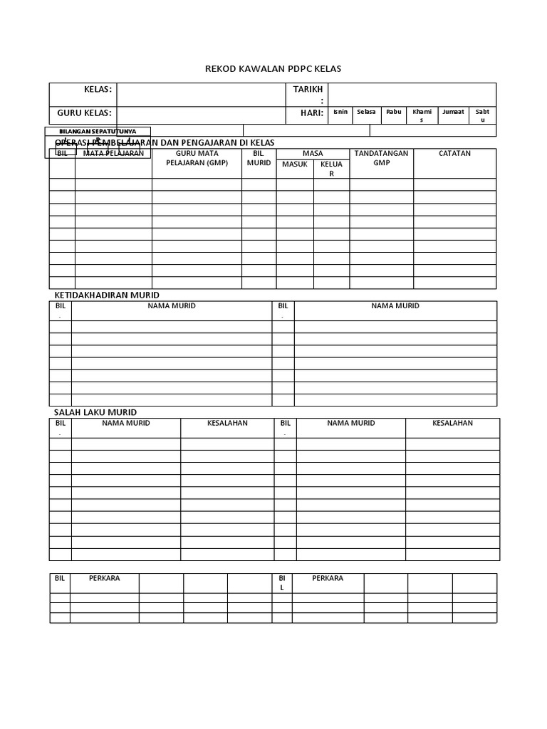Rekod Kawalan PDPC Kelas | PDF