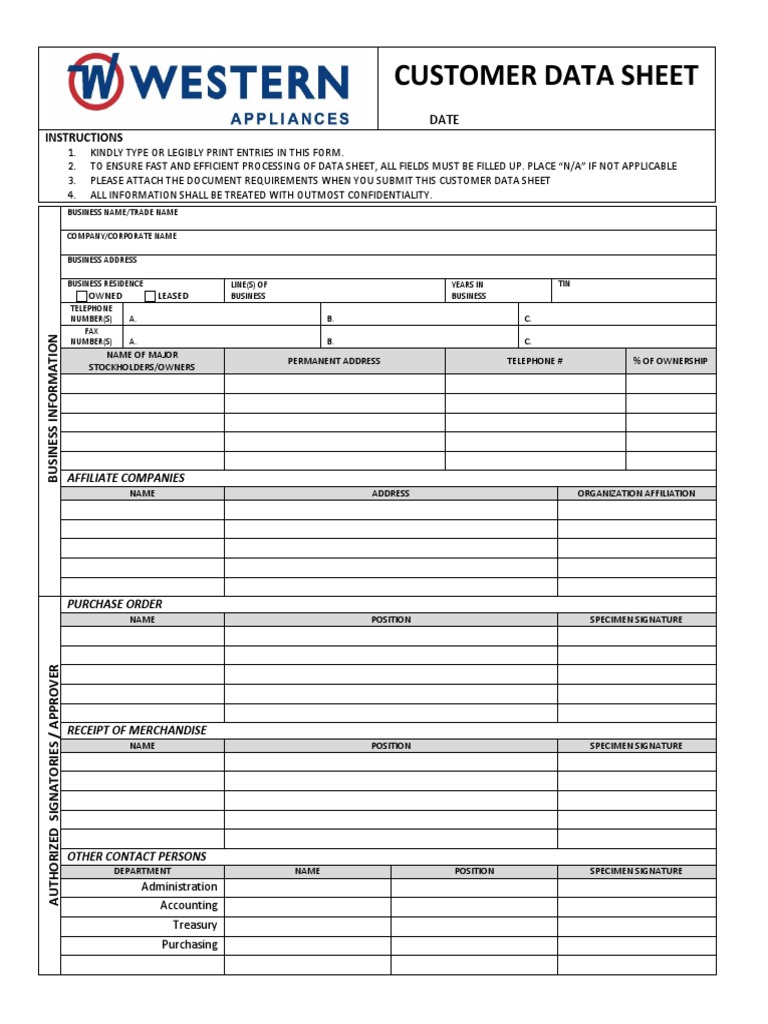 Customer Data Sheet Revised 1 2 Pdf Line Of Credit Banks