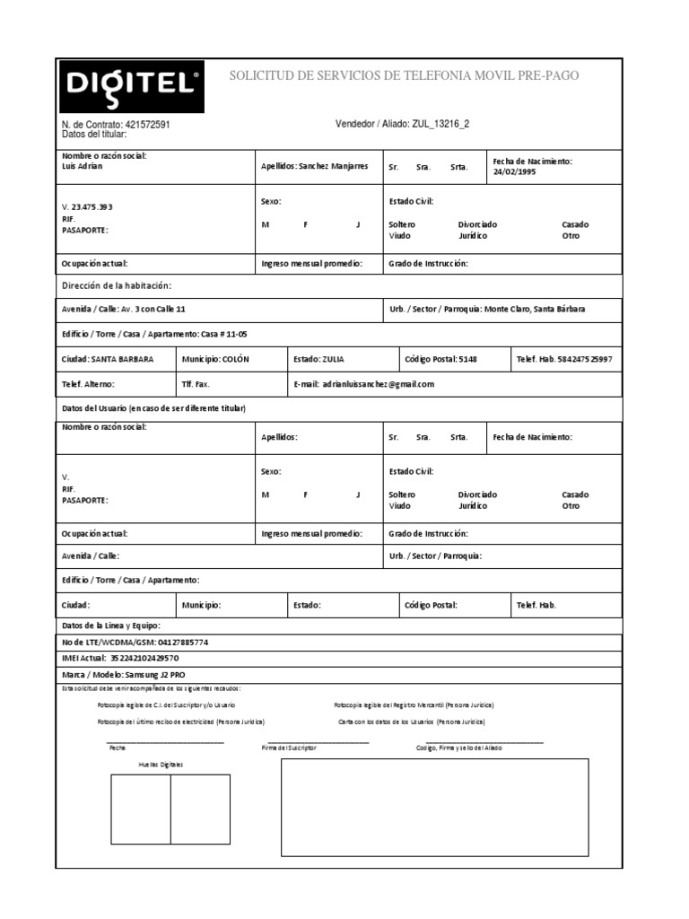 Planilla Digitel Adrian PDF | PDF | Tecnología móvil ...